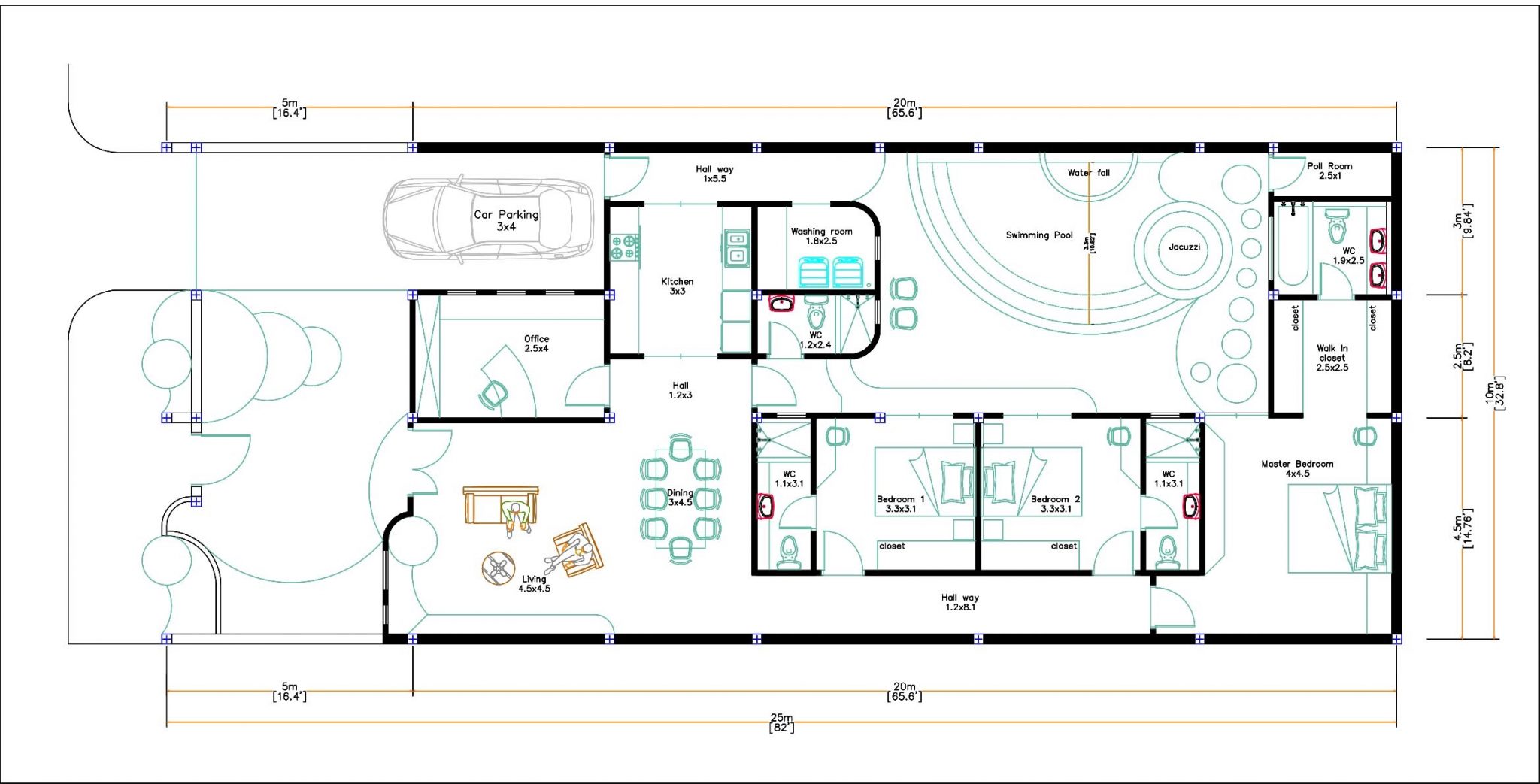 House Plans Plot 10x20 Meter with Swimming Pool - Small House Design Plan