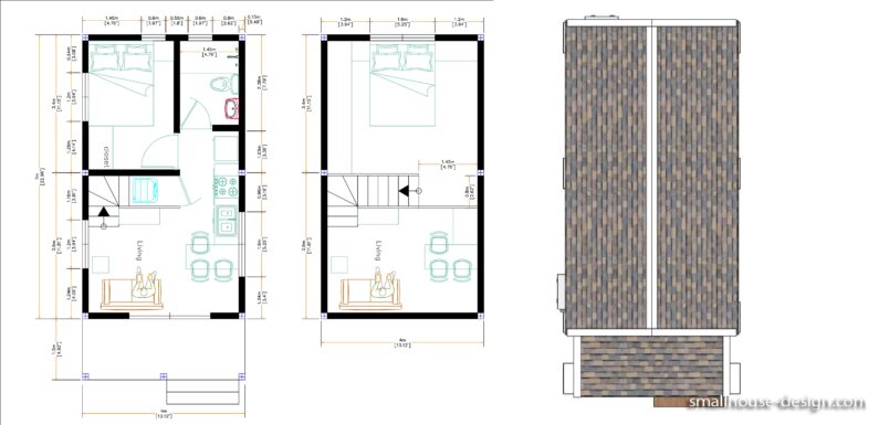 13x23 Loft House Plan 4x7 Meter 2 Beds 1 Bath Gable Roof Free House - Small House Design Plan
