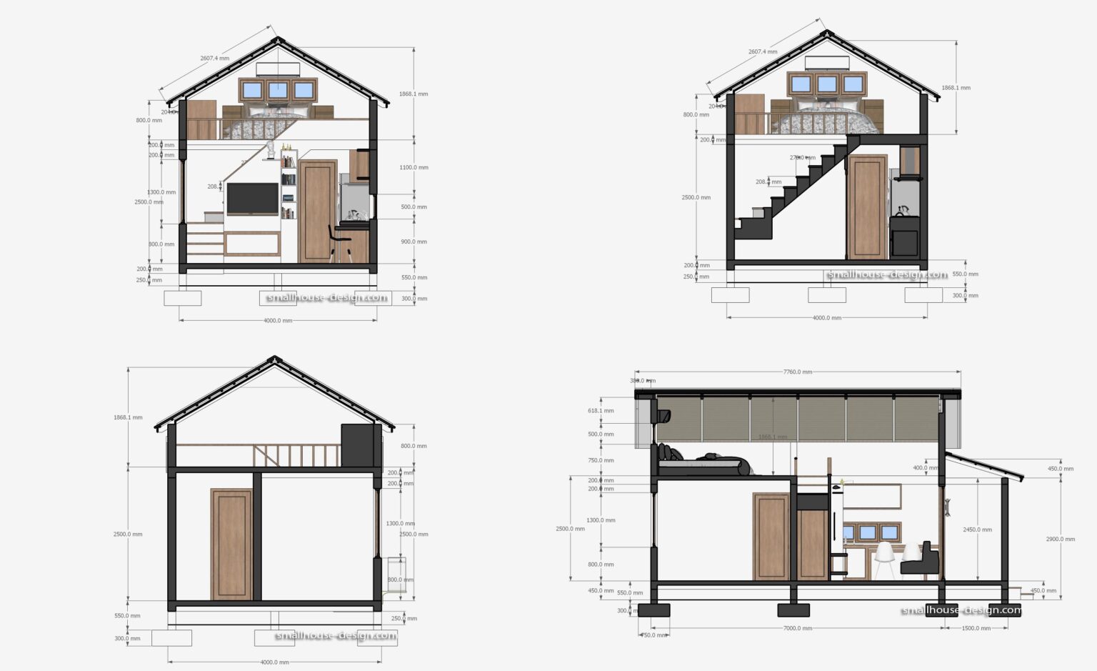 13x23 Loft House Plan 4x7 Meter 2 Beds 1 Bath Gable Roof Free House ...